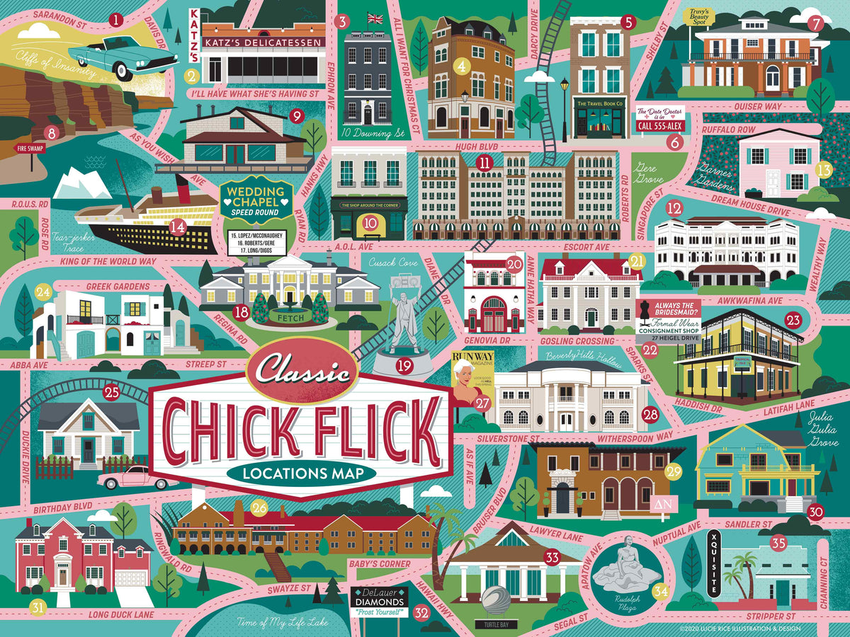 True South Puzzle Co: Classic Chick Flick Locations Map – A Fern and a ...